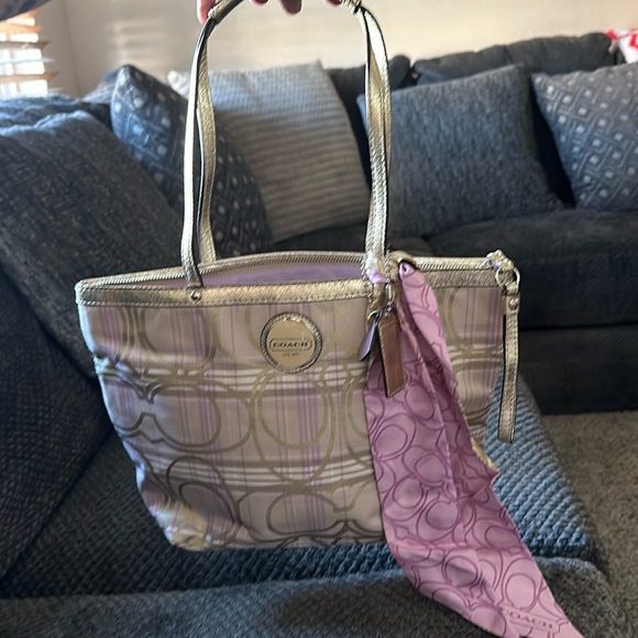 Coach | Bags | Coach Lilac And Gold Bag With Wallet And Mini Purse ...